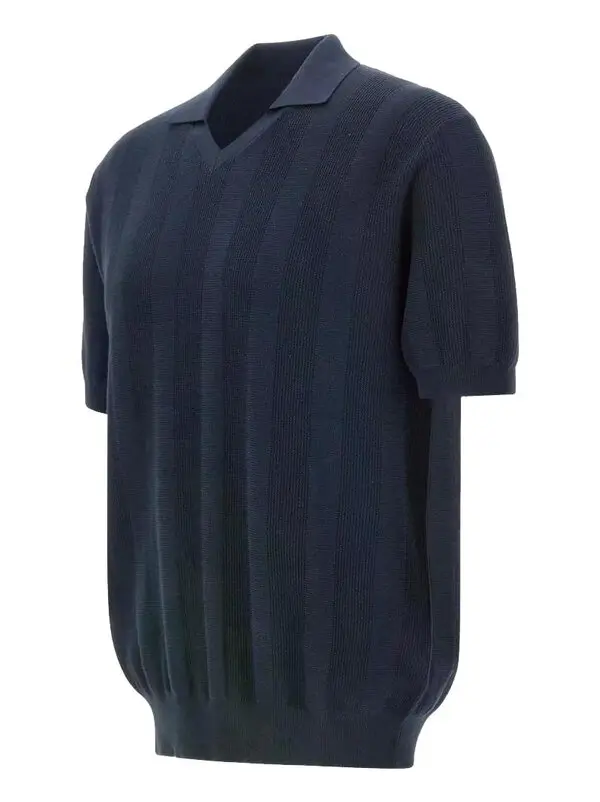 KANGRA Vertical-striped Ribbed-trim Fine-knit T-shirt - Blue