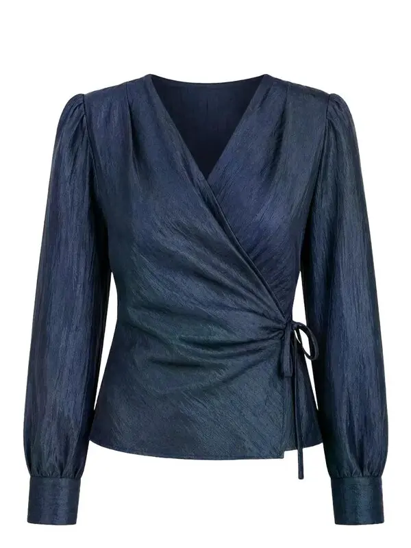 OTRO AMOR Crinkled-effect Wrap Blouse - Blue