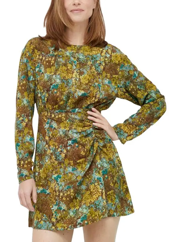 Sisley Floral-print Long-sleeve Mini Dress - Brown