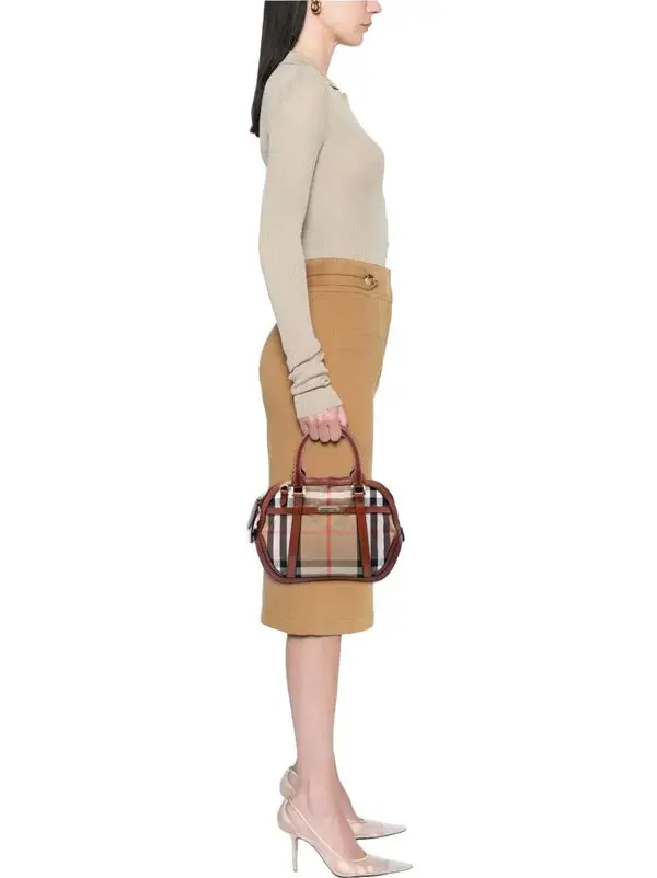 Burberry House Check Canvas Bridle Orchard Satchel - Brown