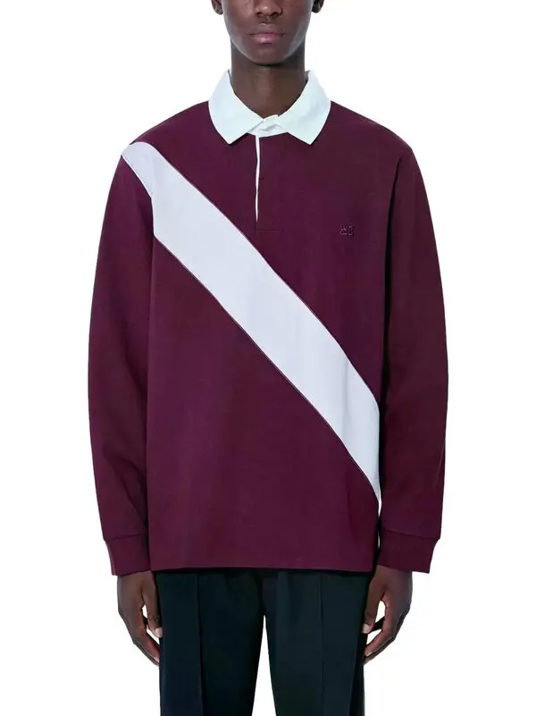 WALES BONNER Diagonal-stripe Long-sleeve Polo Shirt - Red