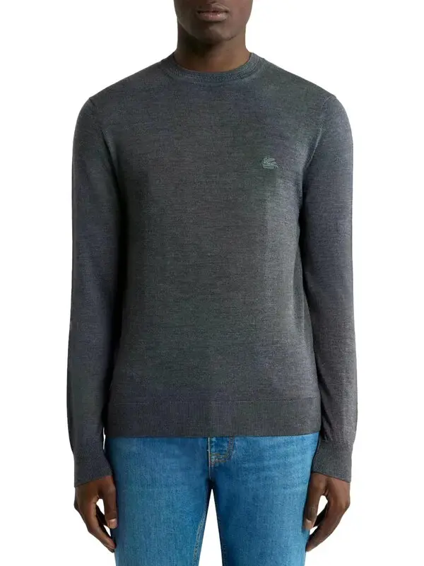 Etro Wool And Silk Sweater With Pegaso Embroidery - Grey