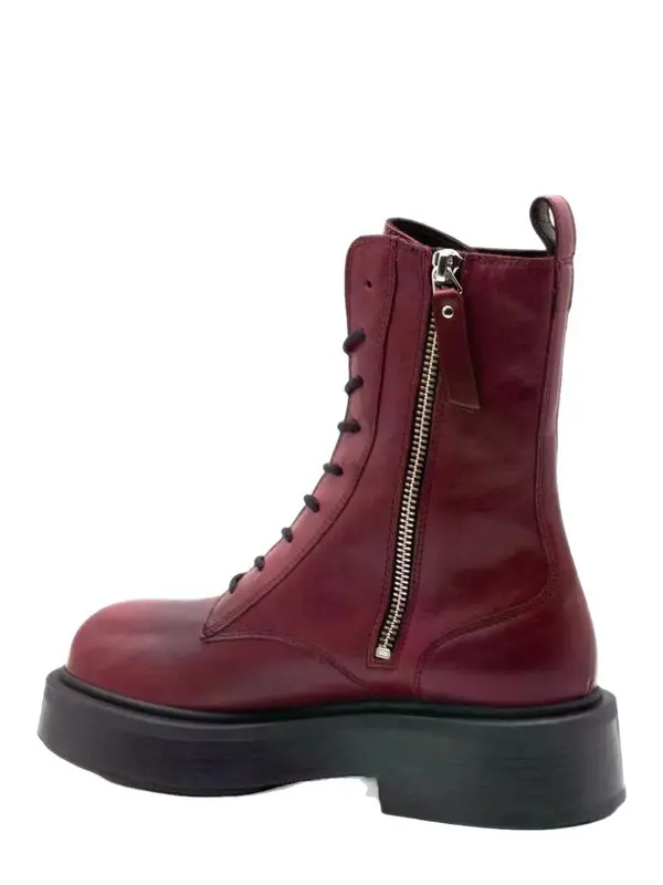 VIC MATIE Lace-up Leather Ankle Boots - Red