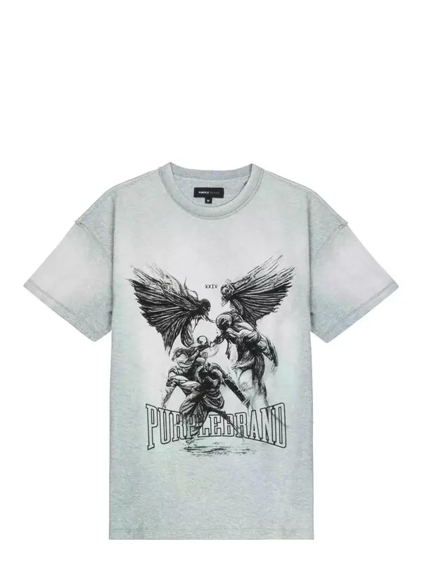 PURPLE BRAND Fight-print Cotton T-shirt - Grey