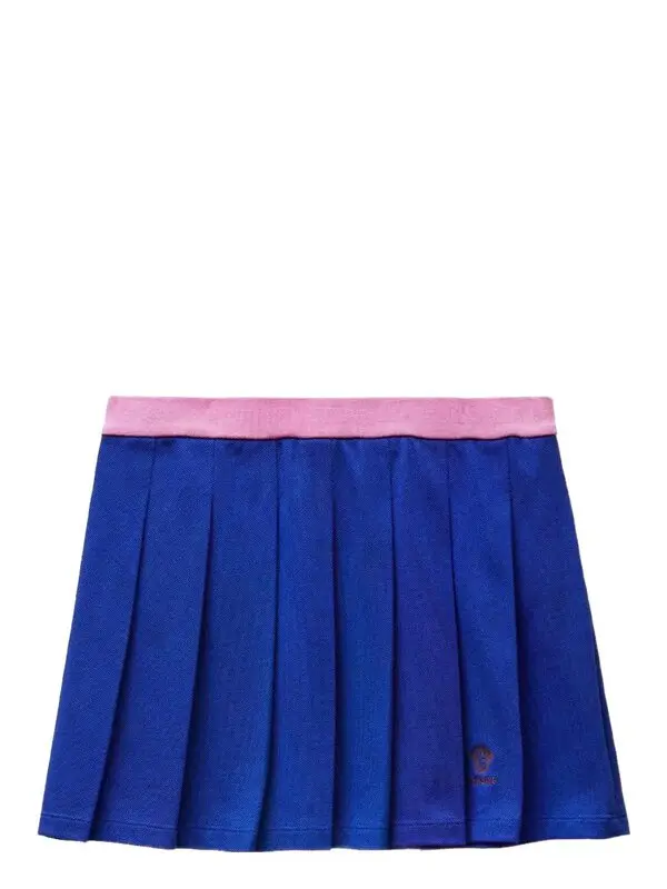 Versace Embroidered-logo Cotton Piqué Pleated Mini Skirt - Blue
