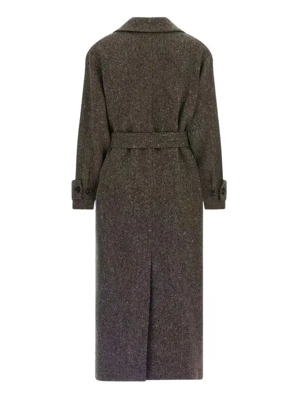 Kiton Chevron-weave Belted Coat - Brown