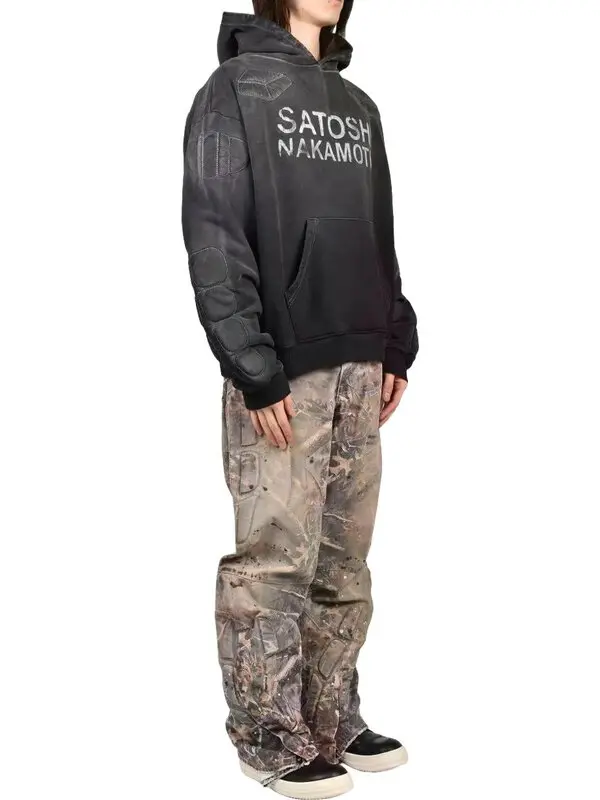 SATOSHI NAKAMOTO Padded Logo-print Hoodie - Black