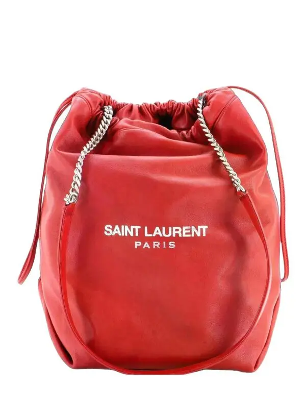 Saint Laurent Teddy Leather Large Bucket Bag - Red