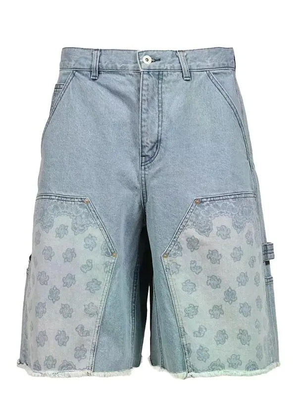 JUN/NAKAYAMA Paisley Print Denim Carpenter Shorts - Blue