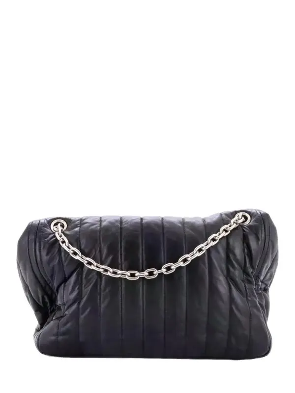 Balenciaga Monaco Chain Flap Quilted Leather Shoulder Bag - Black