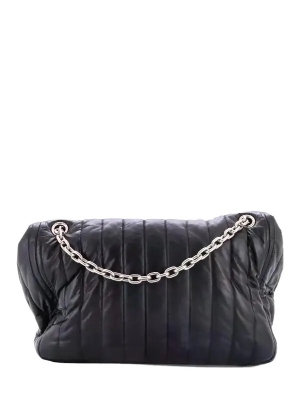 Balenciaga Monaco Chain Flap Quilted Leather Shoulder Bag - Black