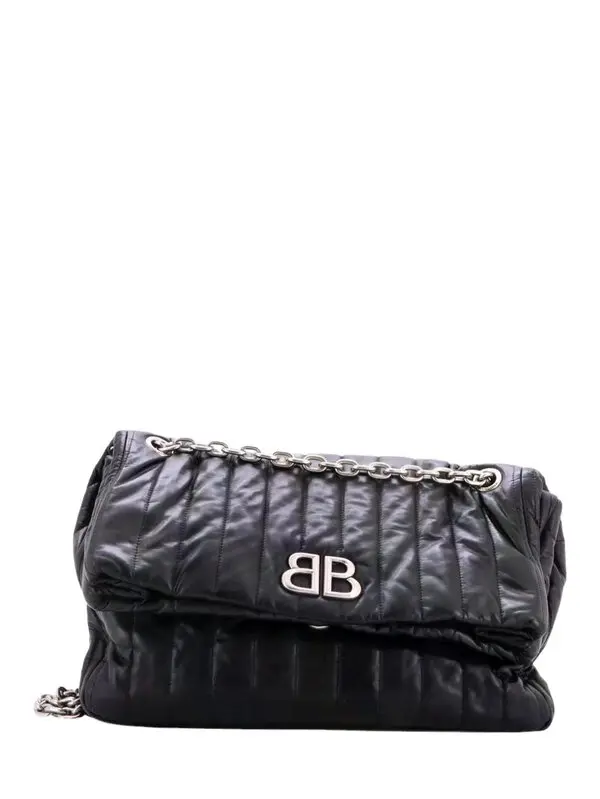Balenciaga Monaco Chain Flap Quilted Leather Shoulder Bag - Black