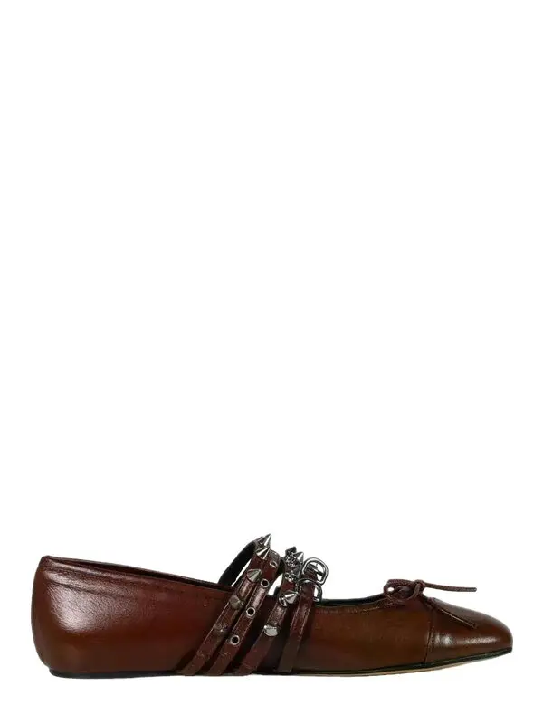 ABRA Spike-embellished Leather Ballet Flats - Brown