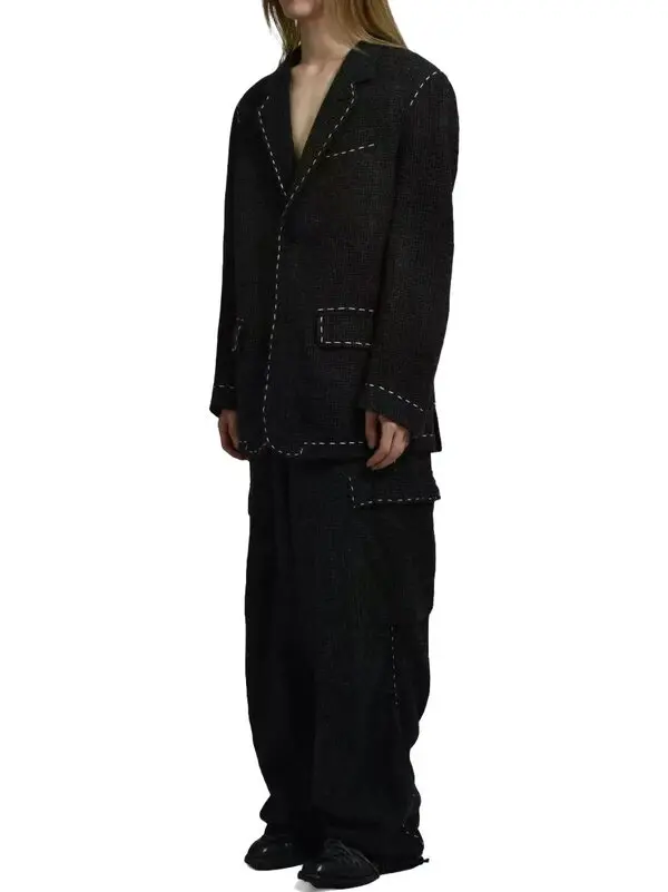 Y’s Houndstooth-pattern Hand-stitched Cargo Trousers - Black