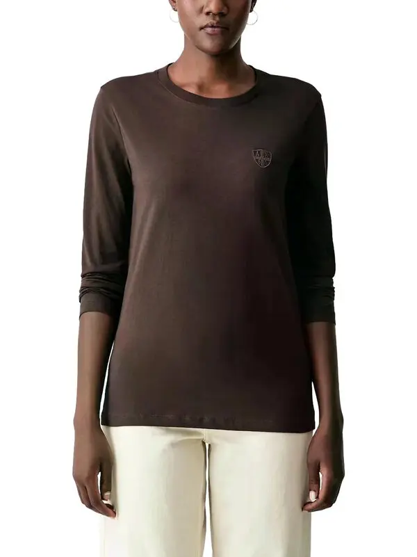 Armani Exchange Logo-embroidered Long-sleeve T-shirt - Brown