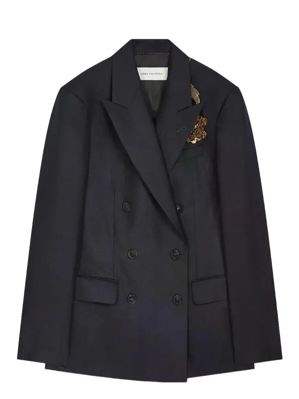 Dries Van Noten Embroidered Double-breasted Blazer - Blue
