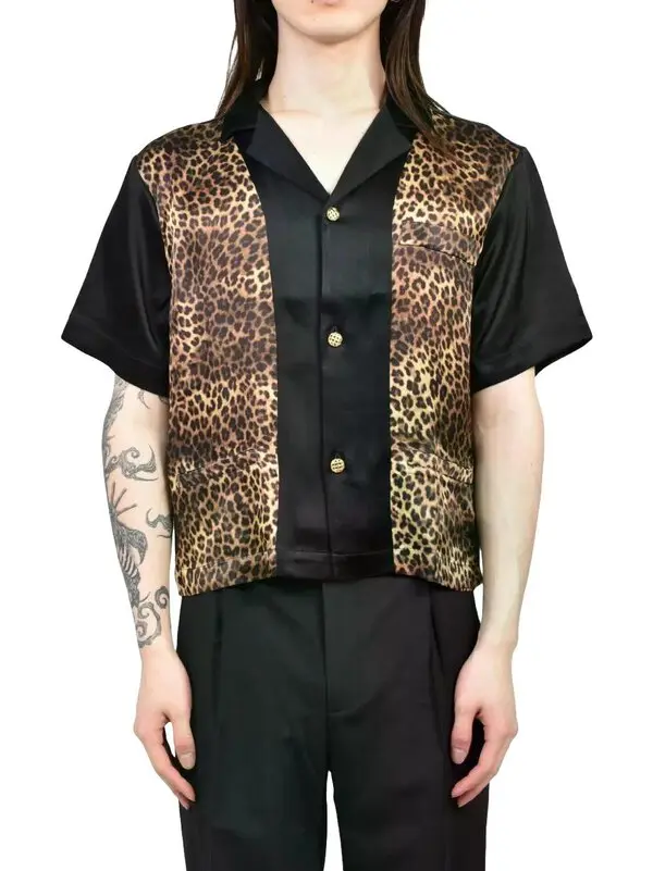 ERNEST W. BAKER Leopard-print Panelled Shirt - Black