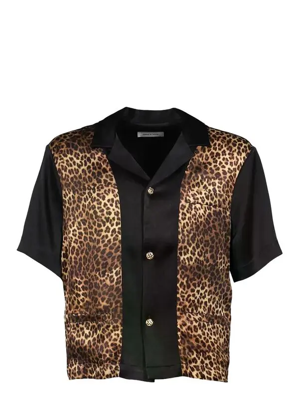 ERNEST W. BAKER Leopard-print Panelled Shirt - Black