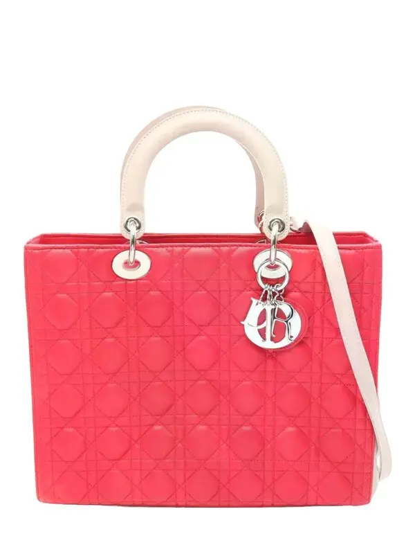 Dior Bicolor Lambskin Cannage Satchel - Red