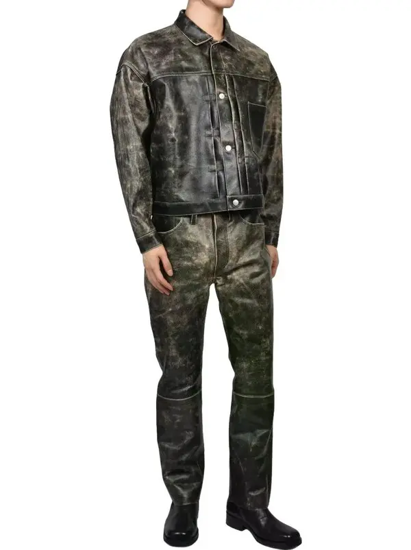 SAINT MXXXXXX Distressed Leather Jacket - Black
