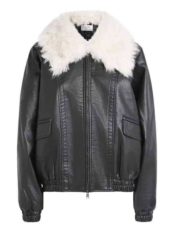 Source Unknown Faux Fur-collar Rioni Bomber Jacket - Black