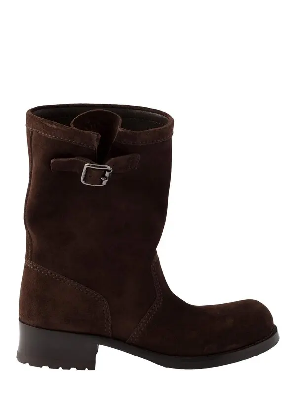 Prada Suede Biker Boots - Brown
