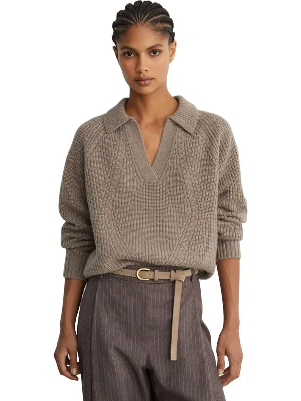 REISS Wool-cashmere Cable-knit Detail Jumper - Neutral