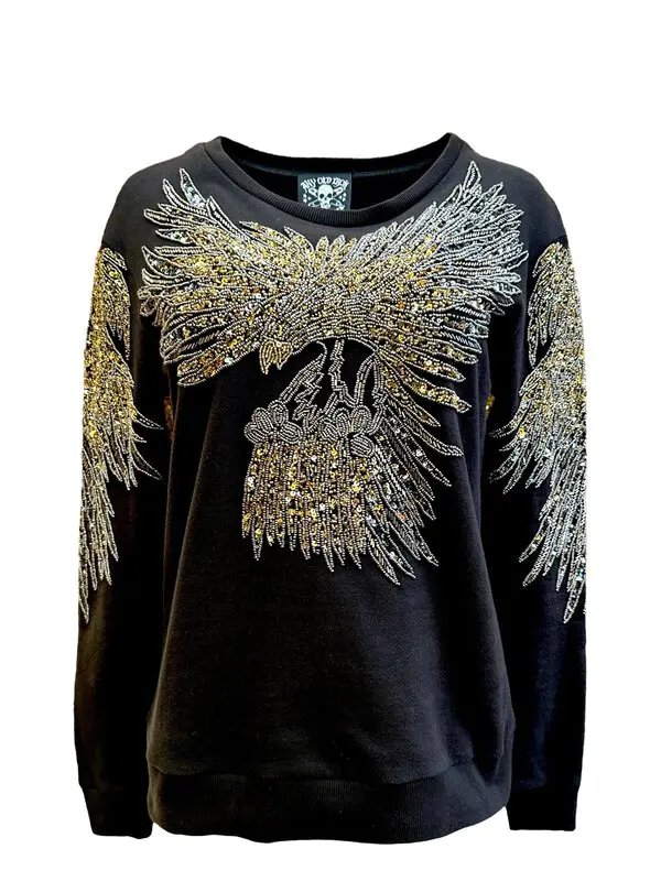 ANY OLD IRON Golden Beady Eagle Hand-beaded Sweatshirt - Black