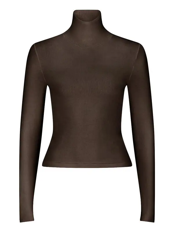 LOVE AND NOSTALGIA Secret Agent Rib Turtleneck Top Espresso - Brown