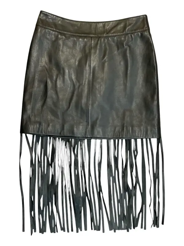 ANY OLD IRON Leather Fringey Skirt - Black