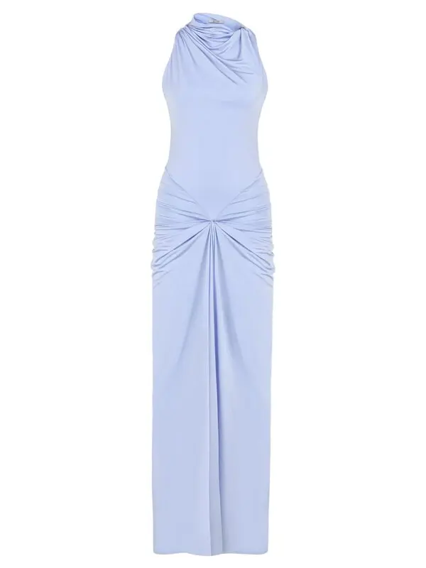 NOCTURNE Draped Halter Neck Ruched Maxi Dress - Blue