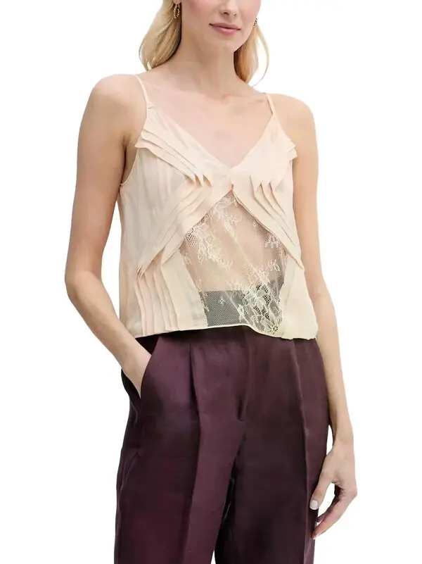 Sisley Lace-insert Pleated Blouse - Neutrals