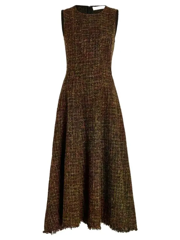 Proenza Schouler White Label Beatrix Frayed Tweed Midi Dress - Brown
