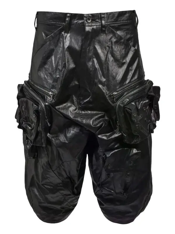 JULIUS Laminated Pocket Cargo Shorts - Black