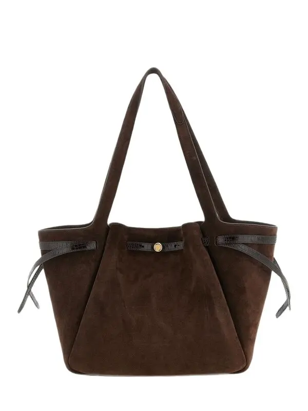Tory Burch Romy Suede Leather Ttoe Bag - Brown