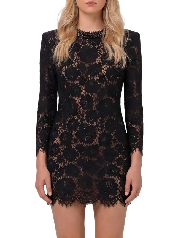 SELF-PORTRAIT Lace Short Dress - Black