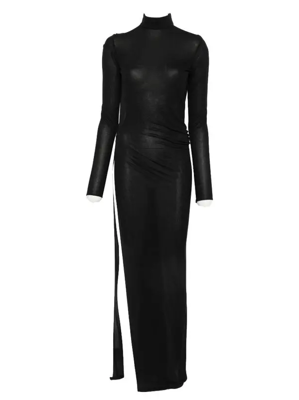 Gucci High Neck Long Sleeve Slit Maxi Dress - Black