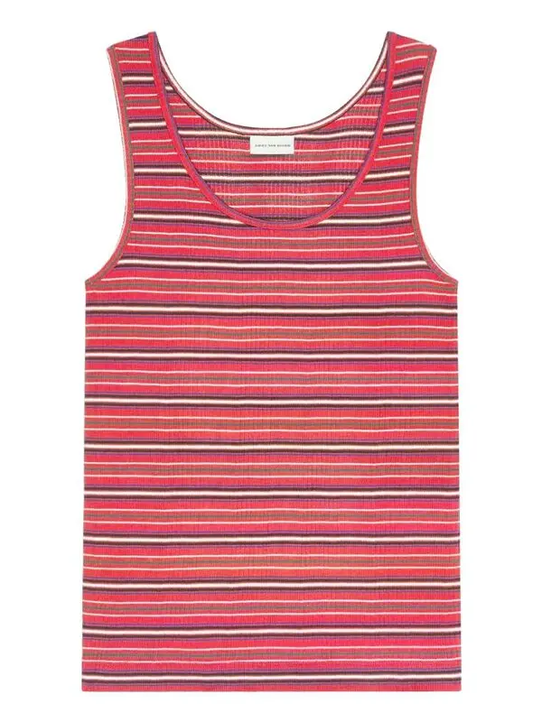 Dries Van Noten Striped Ribbed Cotton Tank Top - Red