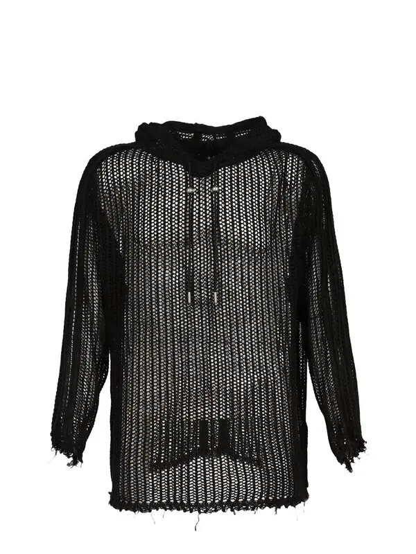THUG CLUB Mesh-knit Distressed Hoodie - Black