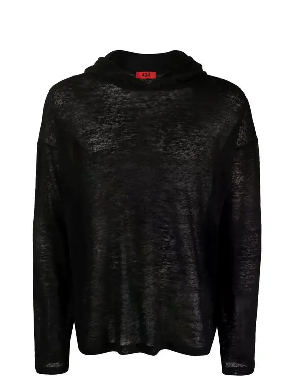 424 Mesh Long-sleeve Hoodie - Black