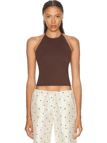 Donni. The Baby Rib Halter Top - Walnut