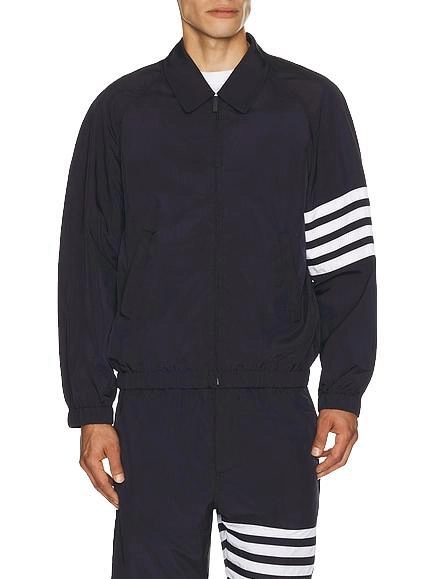 Thom Browne Zip Front Raglan Coach Jacket - Navy