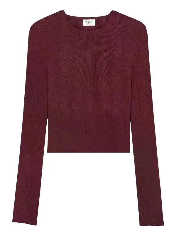 Saint Laurent Cashmere, Wool, And Silk Ribbed Crewneck Top - Red