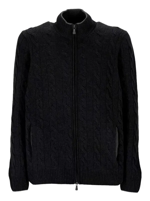 GRAN SASSO Cable-knit Zip-up Cardigan - Black