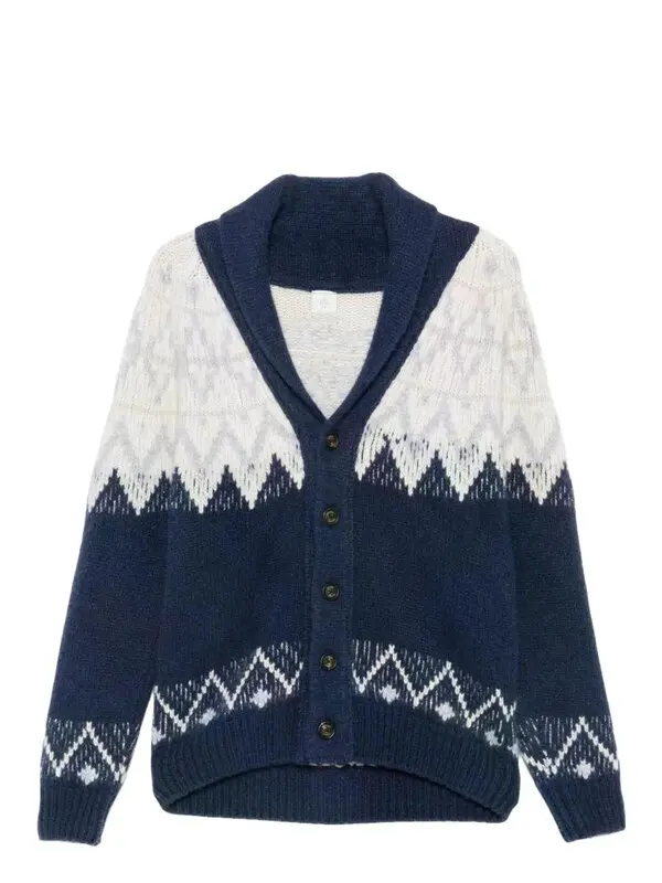 Eleventy Fair Isle-knit Shawl-collar Cardigan - Blue