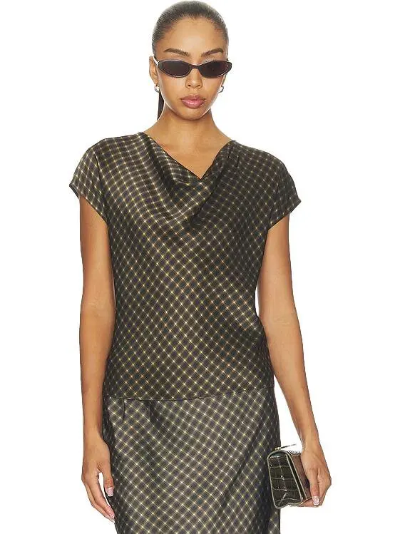 Vince Ombre Plaid On Cowl Neckcap Sleeveless Blouse In . Also - Multi