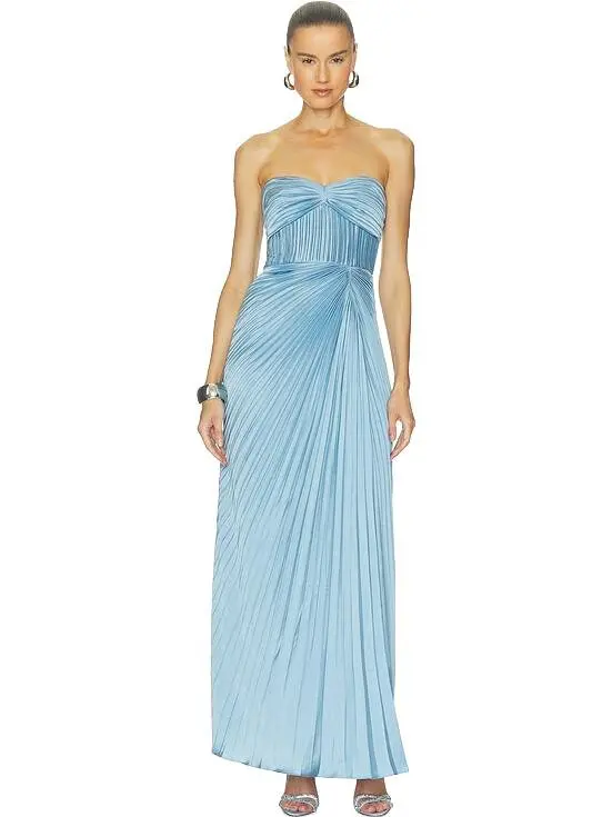 AMUR Joyceann Sweetheart Plissé Gown - Blue