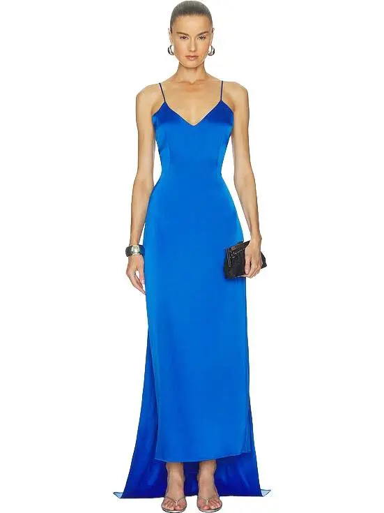 Alejandra Alonso Rojas Fitted Sheath Dress With Removable Train - Blue