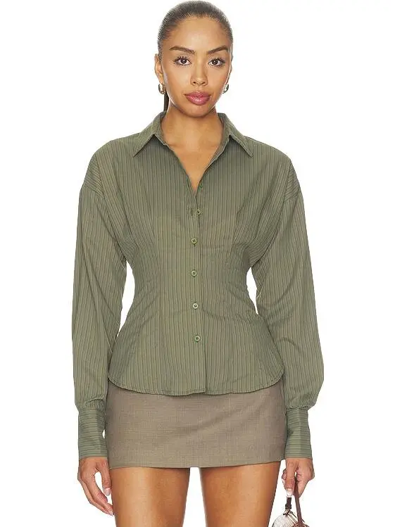 ALL THE WAYS Jeyne Button Up Top In . Also - Olive