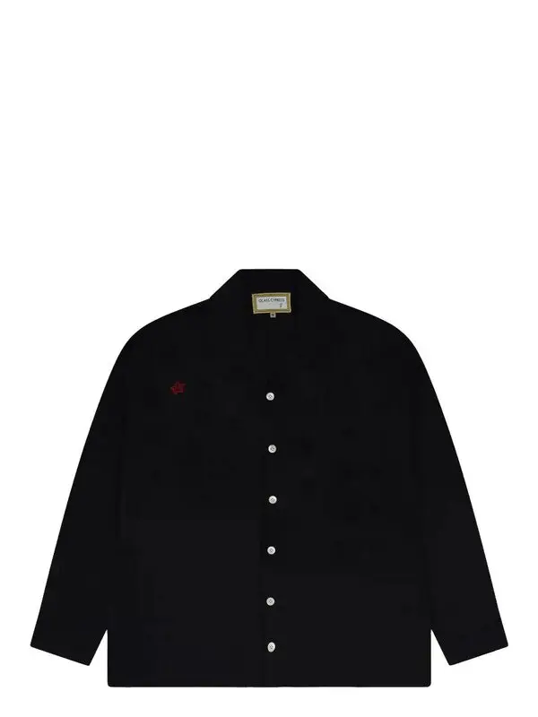 GLASS CYPRESS Star-embroidered Long-sleeve Bowling Shirt - Black
